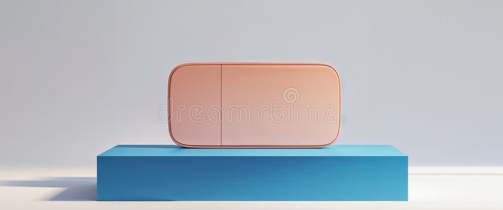 Peach Colored Rectangle Object Placed on a Blue Podium Stock Image ...