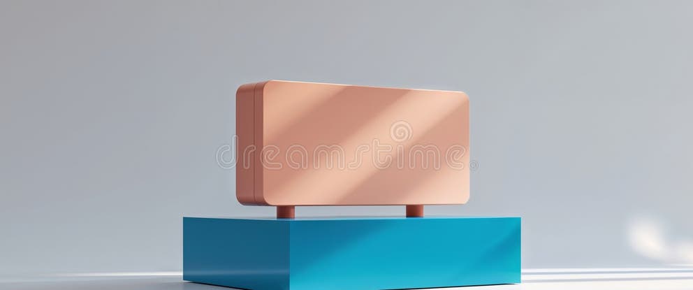 Peach Colored Rectangle Object Placed on a Blue Podium. Stock Image ...