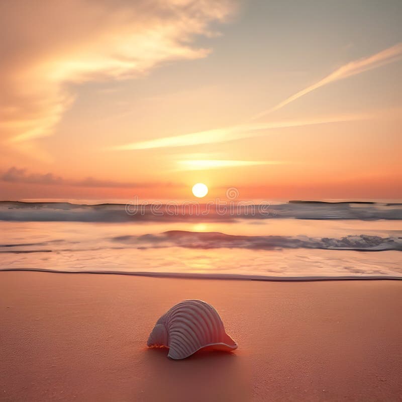 AI-Generated Peach Sunset Beach – a Serene Coastal Glow Stock Illustration - Illustration of ...