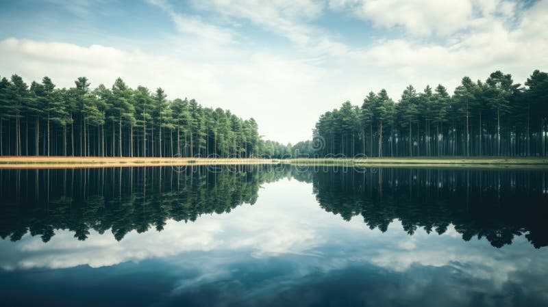 AI Generated Perfectly Mirrored Reflection on a Calm Pond Stock Photo ...
