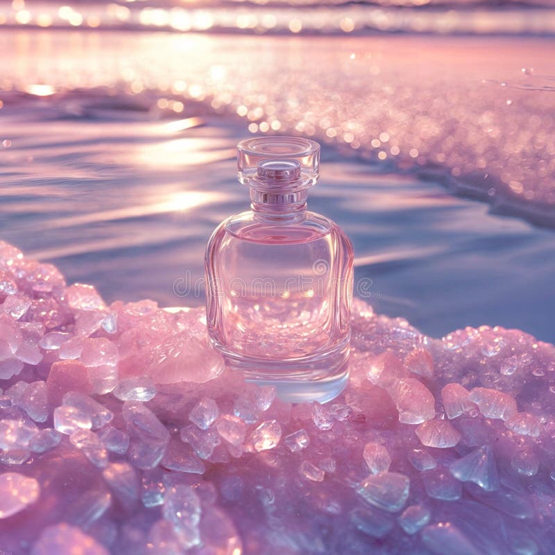AI-generated Perfume Bottle on Pink Crystals by a Surreal Pink Salt ...