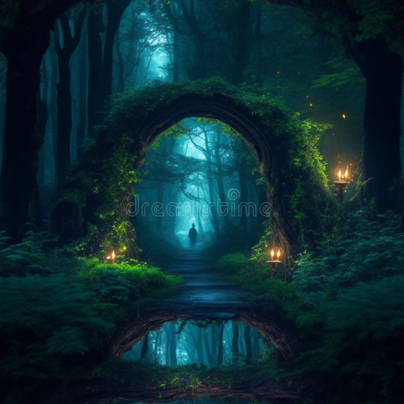 AI Generated Person in Forest with Dense Trees Stock Illustration ...