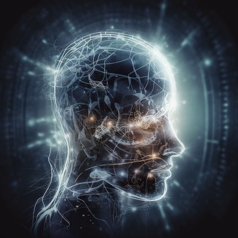 AI Generated Person Head with Wires Stock Illustration - Illustration ...