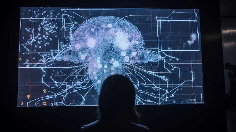 AI Generated Person Looking at Multiple Computer Screens Stock ...