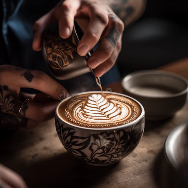 AI Generated Person Making Cup of Latte Coffee Stock Illustration ...