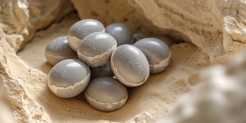 Petrified Turtle Eggs are Embedded in Light Tan Rock Matrix Stock Image ...