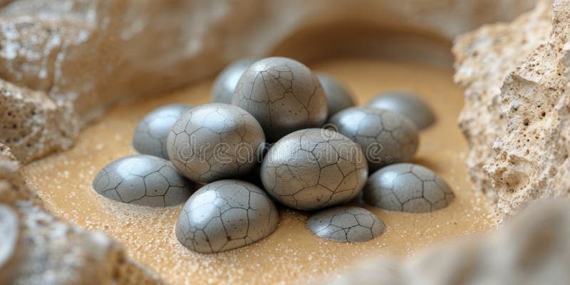 Petrified Turtle Eggs are Embedded in Light Tan Rock Matrix. Stock ...
