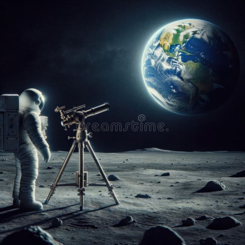 Astronaut Observing Earth: AI-Generated Moon Scene Stock Illustration ...