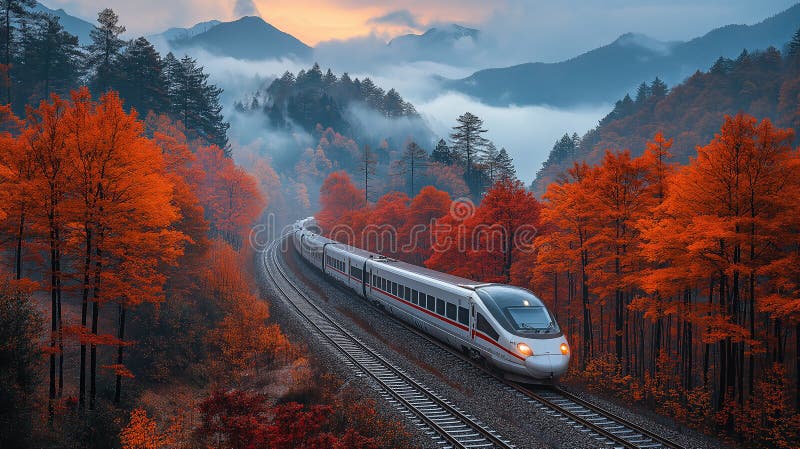 A train to late autumn stock illustration. Illustration of reflection ...