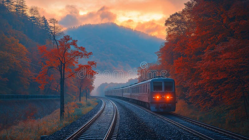 A train to late autumn stock illustration. Illustration of leaf - 352309025