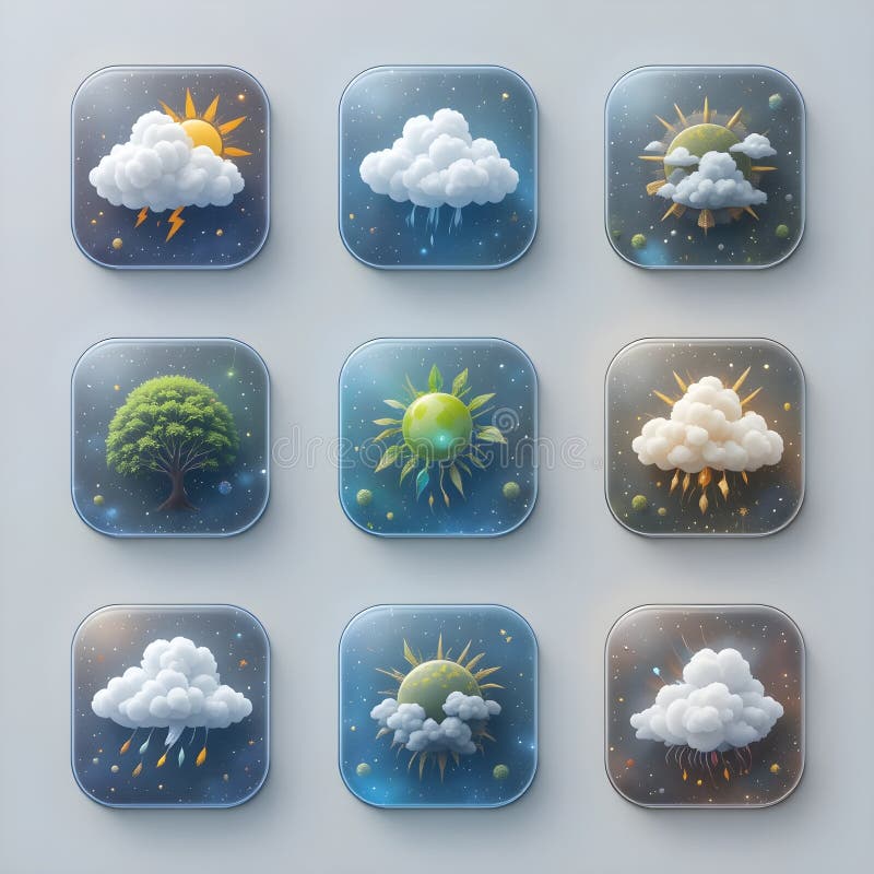 Weather Icons Grid Interface Photography for Meteorology App Marketing ...