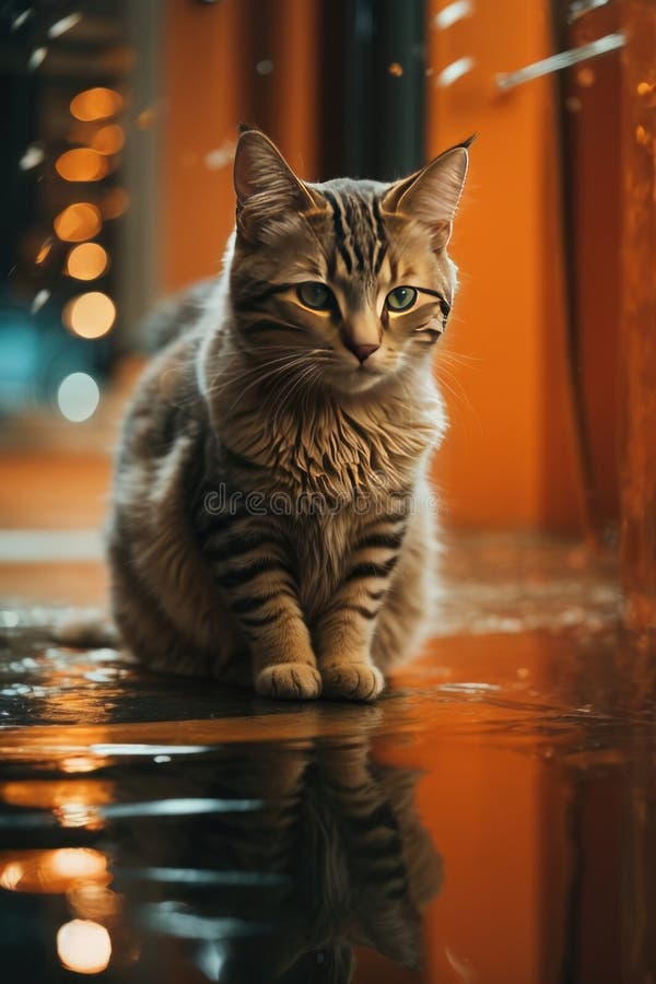 AI Generated, Picture of a Cat with Reflections Stock Illustration ...