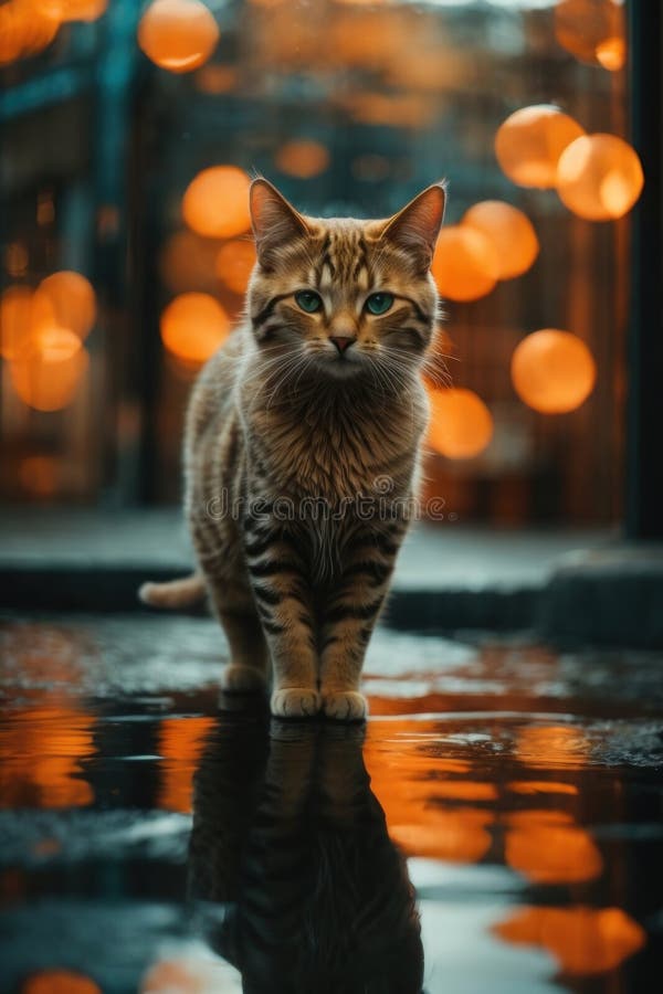 AI Generated, Picture of a Cat with Reflections Stock Illustration ...