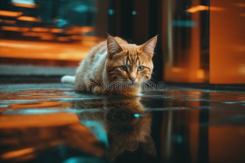 AI Generated, Picture of a Cat with Reflections Stock Illustration ...