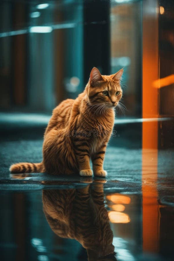 AI Generated, Picture of a Cat with Reflections Stock Illustration ...