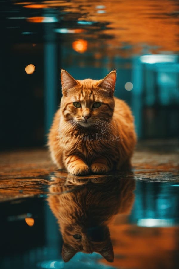 AI Generated, Picture of a Cat with Reflections Stock Illustration ...