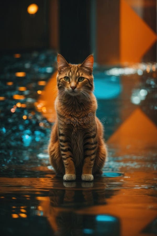 AI Generated, Picture of a Cat with Reflections Stock Illustration ...
