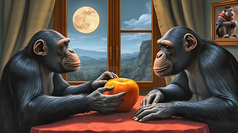 Monkeys Analysing Large Apple Stock Illustration - Illustration of ...