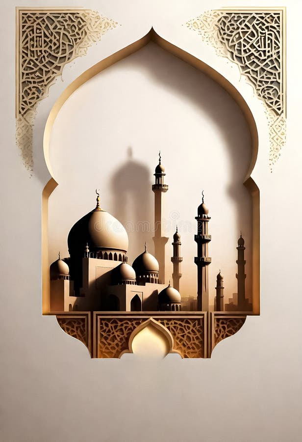 A Picture of a Mosque with a Shadow on the Wall Stock Illustration ...