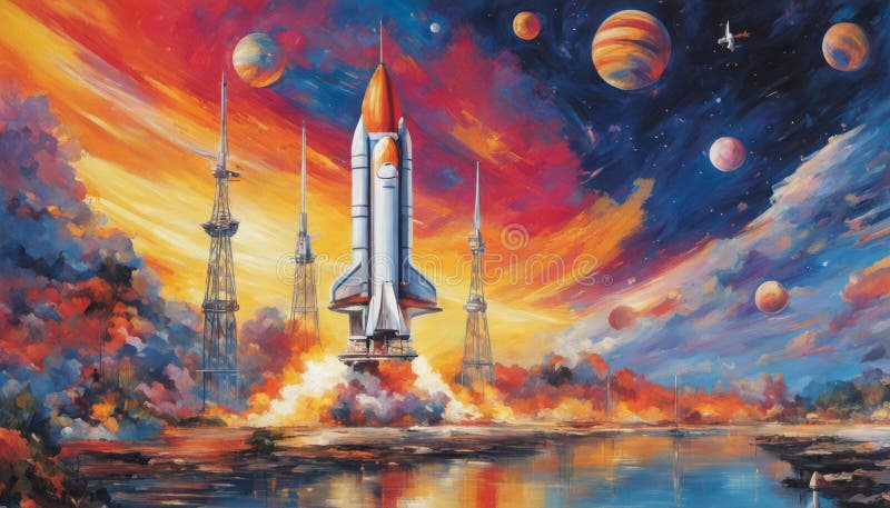 AI Generated Art of Rocket Taking Off Stock Illustration - Illustration ...