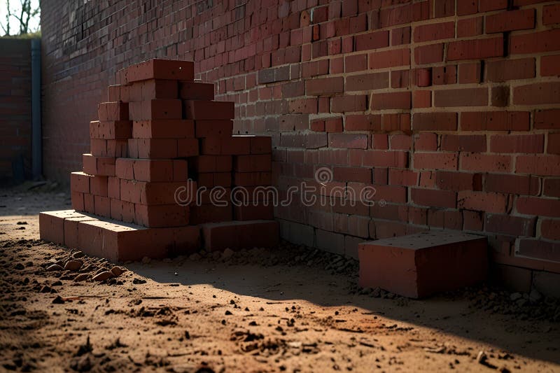 Pile of Red Bricks on a Construction Site Floor with Dust and Debris ...