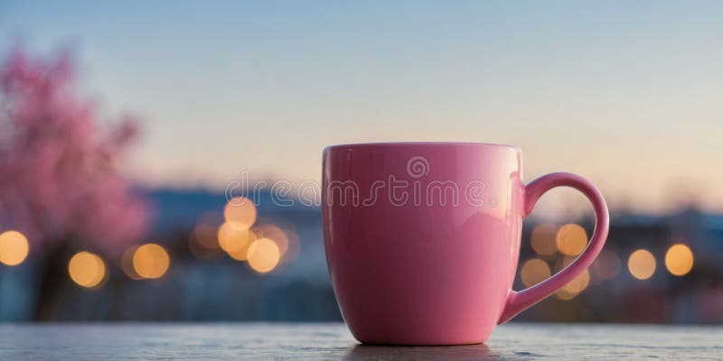 Pink Mug in Front of Blue Sky Studio Background. Stock Illustration ...