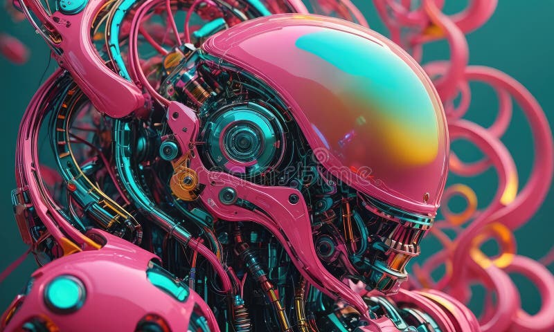 A Pink Robot with a Green and Yellow Background. Stock Illustration ...