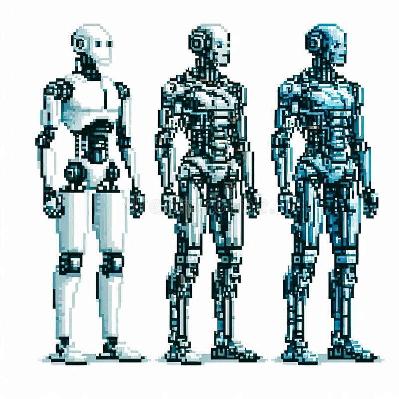 Pixel Art of Humanoid Robots Evolution Stock Illustration ...