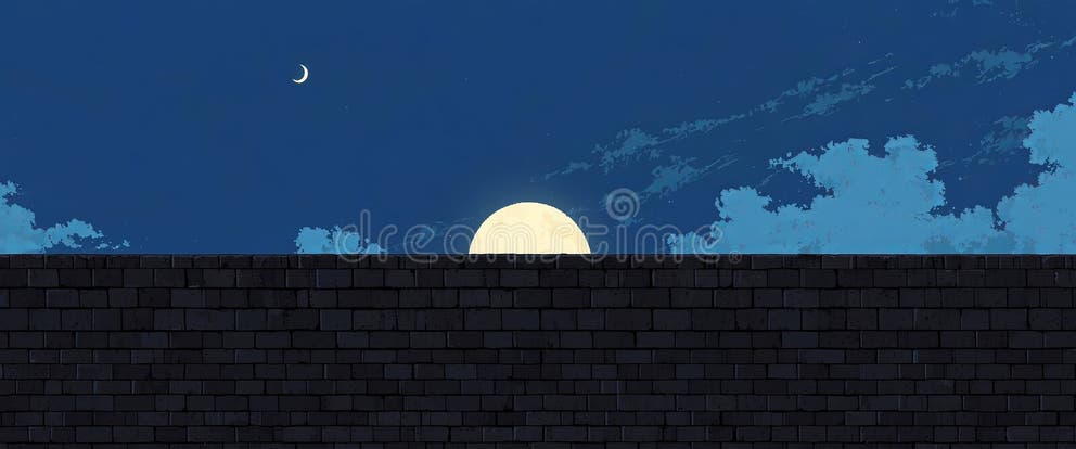 A Pixelated Image of a Brick Wall with a Moon in the Sky. Stock Photo ...
