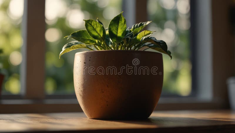A Plant Pot on the Table Where the Sunlight. Stock Photo - Image of ...