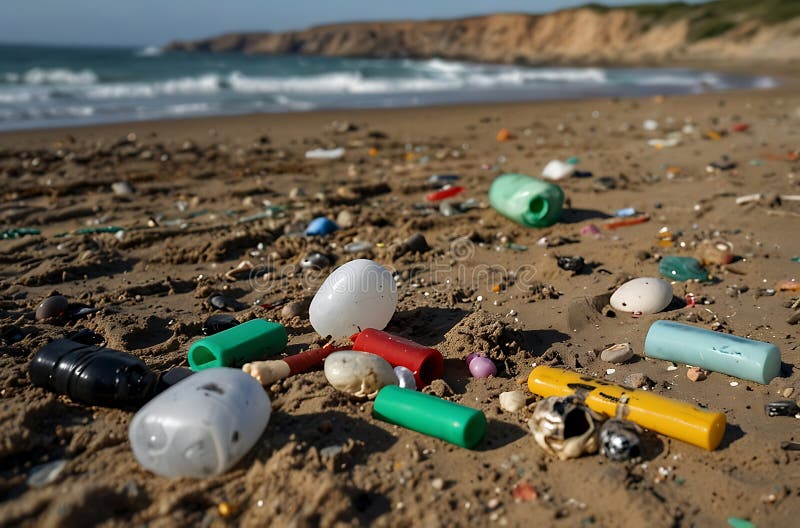 AI GENERATED. Plastic Trash on the Beach Stock Image - Image of coast ...