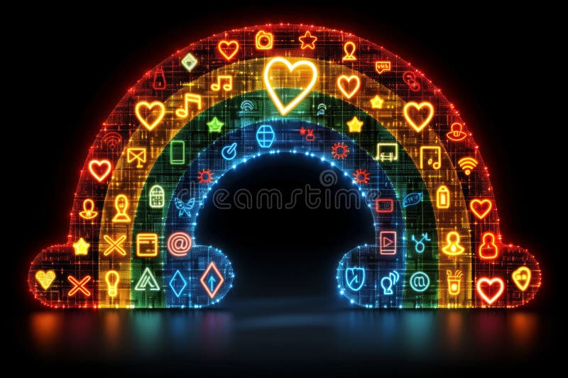 Playful Neon Rainbow and Heart Installation in a Modern Gallery ...