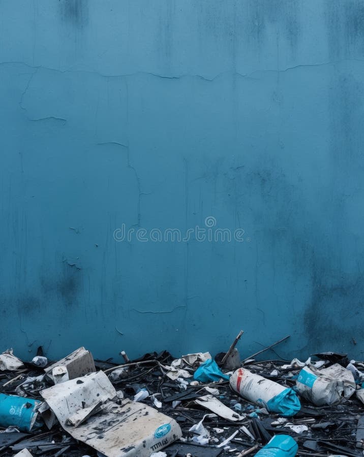 Pollution from Plastic Waste and Trash on Blue Background Stock Image ...