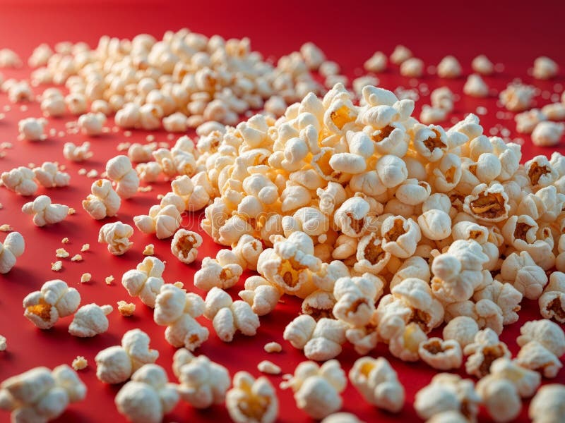 Popped Corn Scattered on a Vibrant Red Surface Creates a Playful and ...