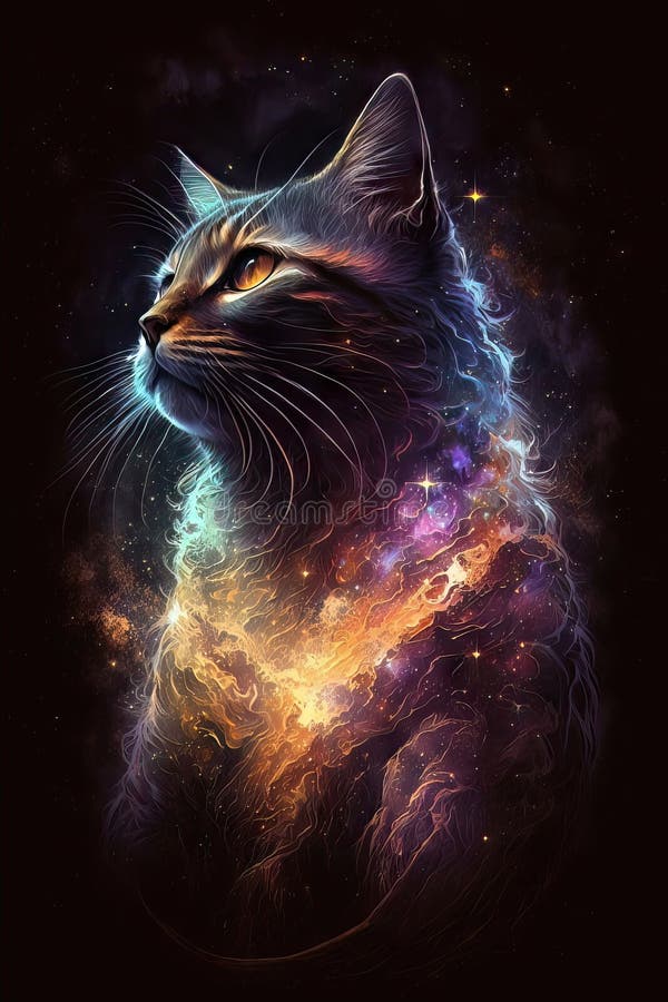 AI Generated Portrait of a Cat Made of Nebula and Stardust Stock ...