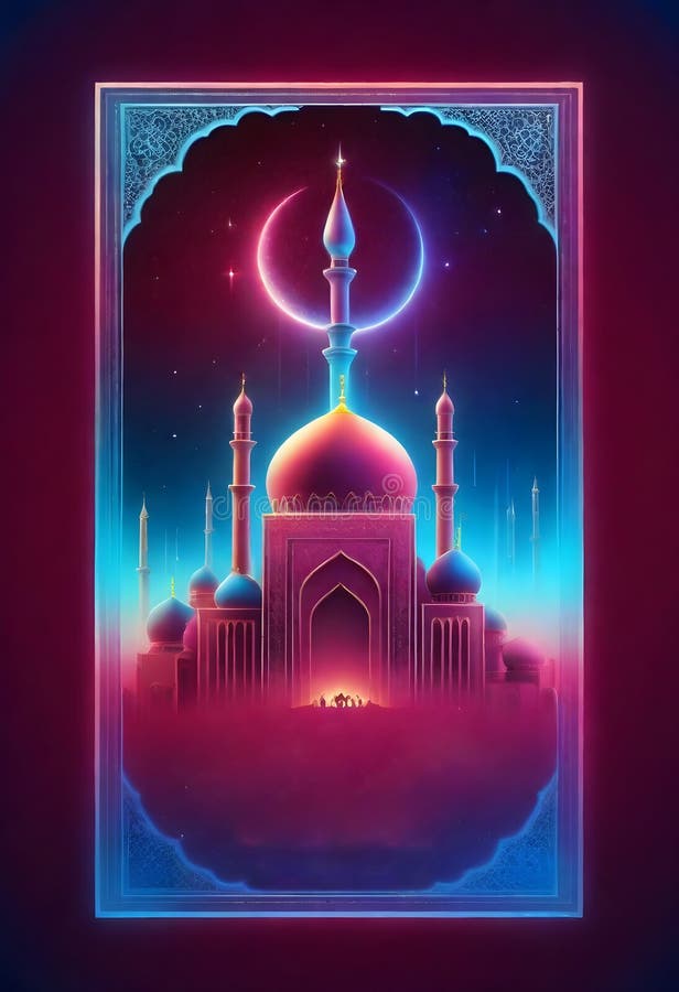 A Poster of a Mosque with a Silhouette Mosque and Islamic Ornaments on ...