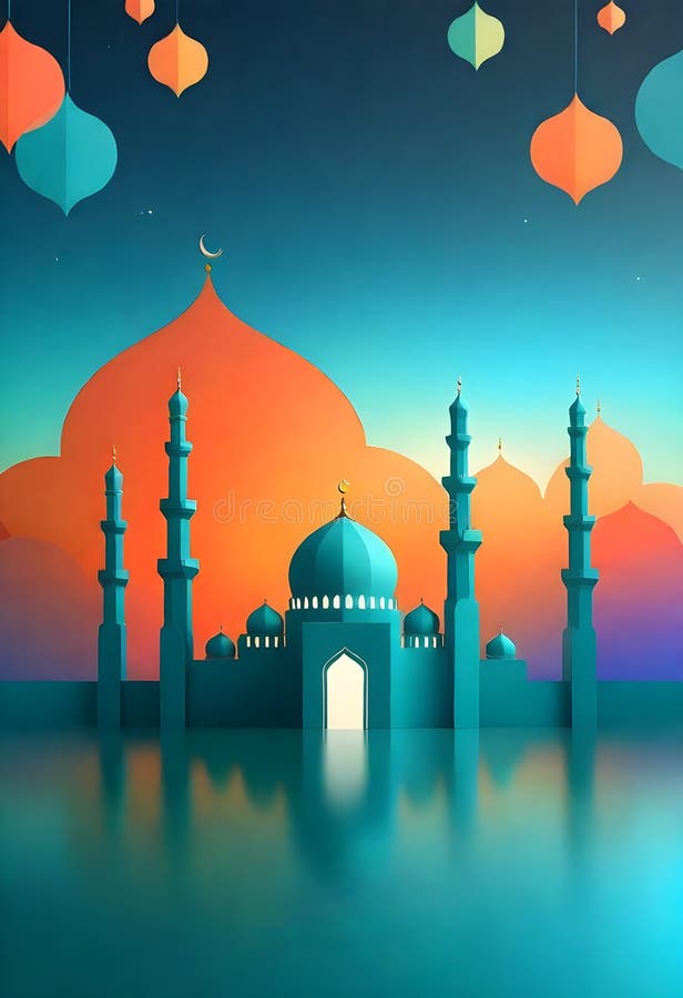 A Poster of a Mosque with a Turqoise Mosque on the Top Stock Vector ...