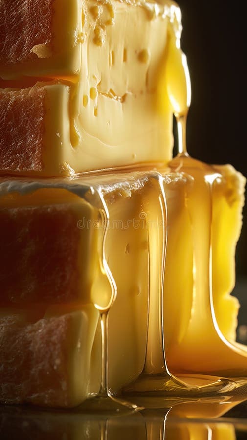 AI Generated Pouring Melted Butter on a Piece of Cheese, Close-up Stock ...