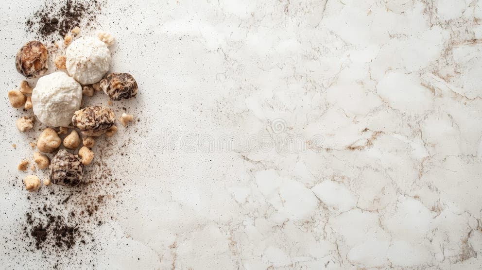 Powdered Truffle Placed on White Marble Background with Shadow Gradient ...