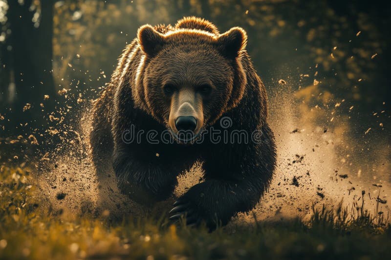 Brown Bear Running through a Forest with Sunlight Stock Illustration ...