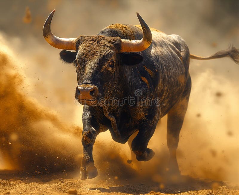Charging Bull in a Dusty Arena Stock Illustration - Illustration of ...