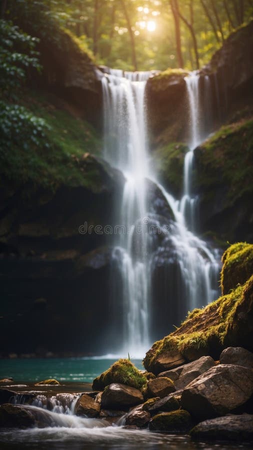 Powerful Cross Beneath Cascading Waterfall in Serene Forest Landscape ...