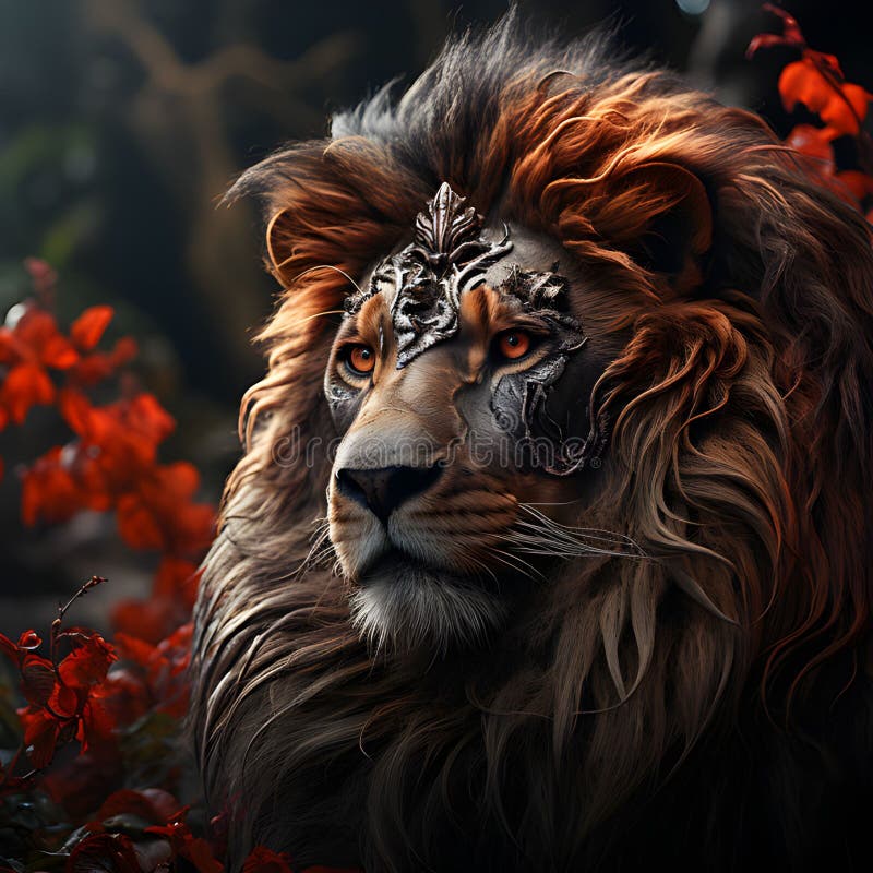 AI Generated Powerful Lion on Dark Background Stock Illustration ...