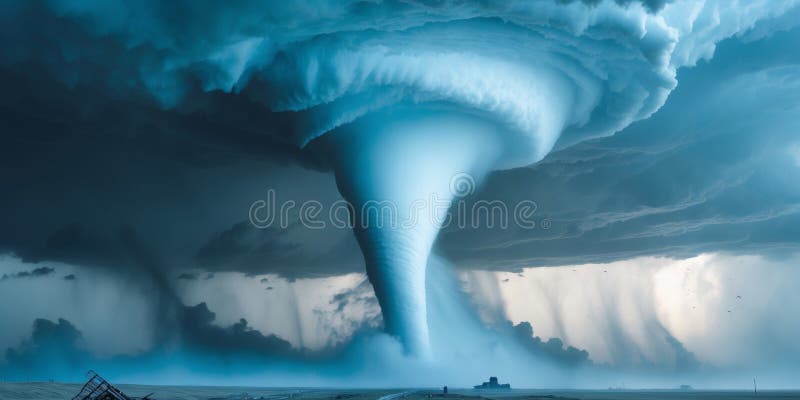 Raging Tornado at the with in a Dry Dirt Field with Black Clouds. Stock ...