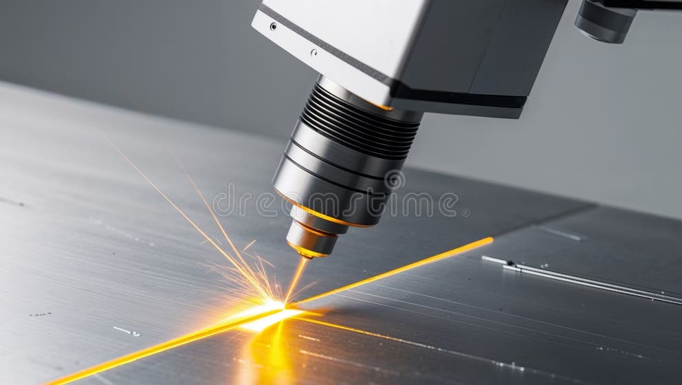 Precision Laser Cutting Tool in Action on Metallic Surface Stock Photo ...
