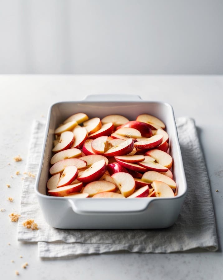 Preparing Pastry for Apple Pie with Fresh Red Apples in a Baking Dish ...