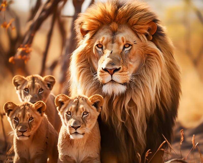 AI Generated. a Pride of Lions in the Savanna. Stock Illustration ...