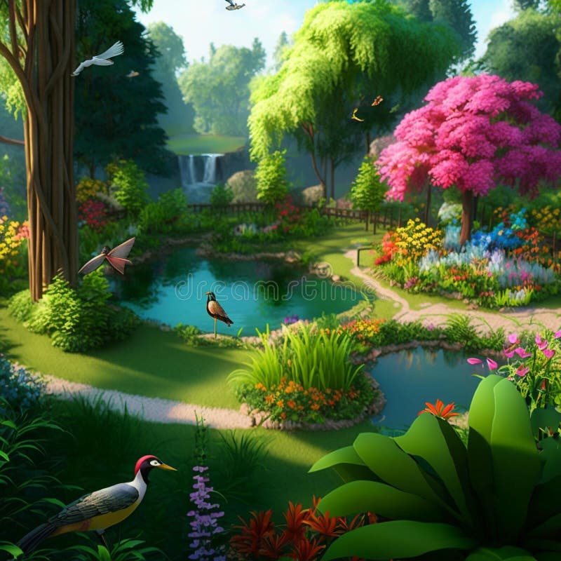 A Vibrant and Magnificent Garden Oasis, Made with Generative AI Stock ...