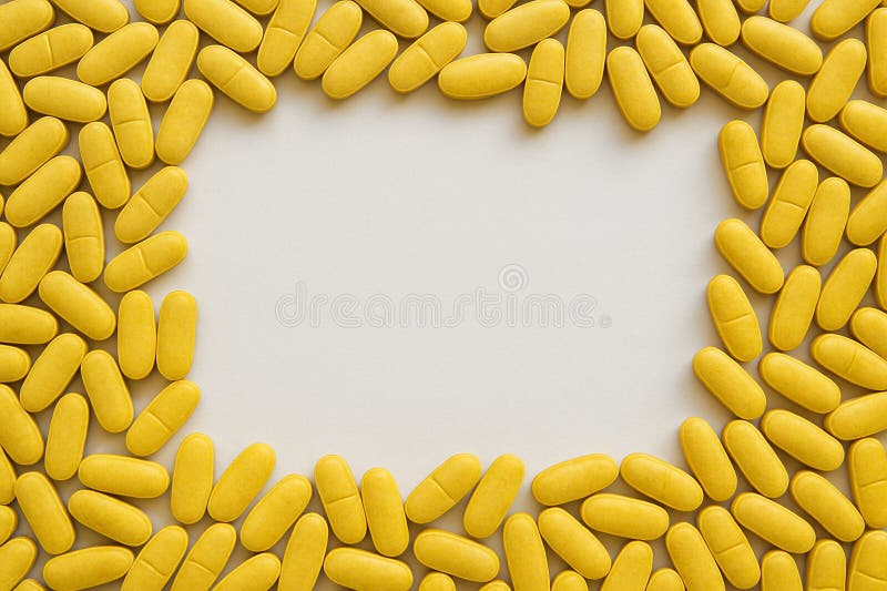 Yellow Pills Pile Top View with Clean White Space Stock Illustration ...