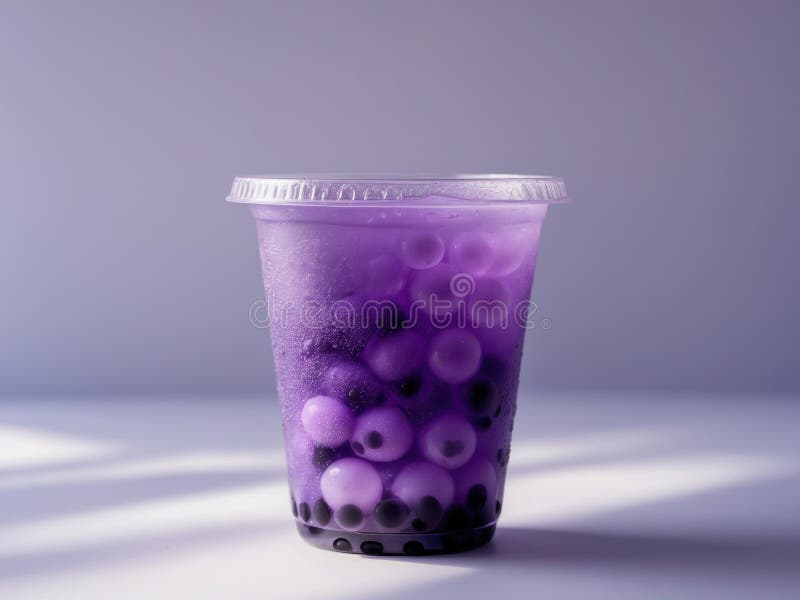 Purple Bubble Tea with Tapioca Pearls in Plastic Cup Stock Image ...